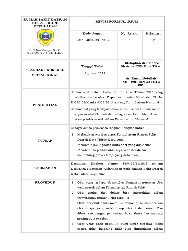 SPO REVISI FORMULARIUM | PDF