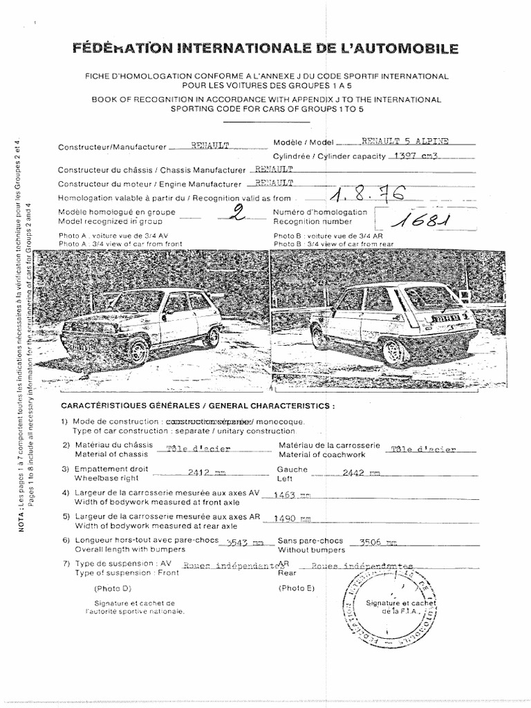 Homologation Form Number 1681 Group 2 | PDF