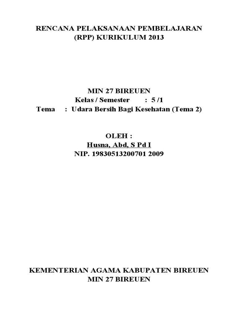RPP Kelas 5: Udara Bersih Kesehatan | PDF