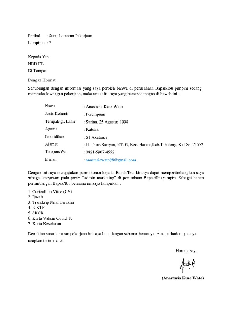 contoh lamaran kerja | PDF