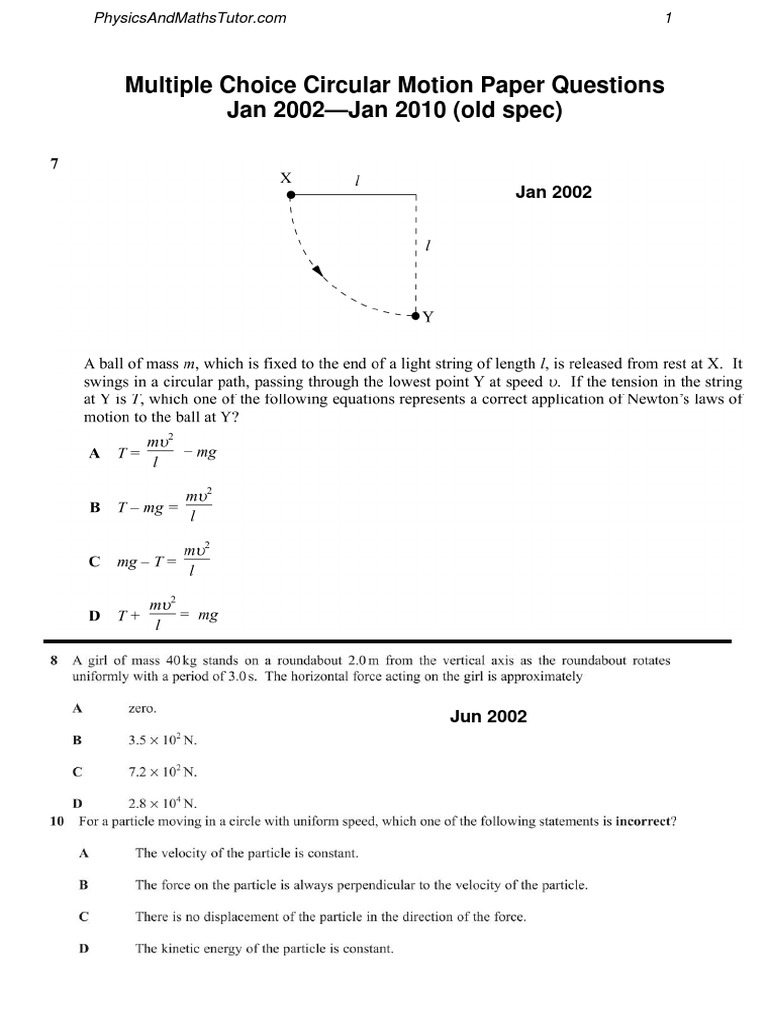 4.3.2 Circular Motion (Multiple Choice) 1 | PDF