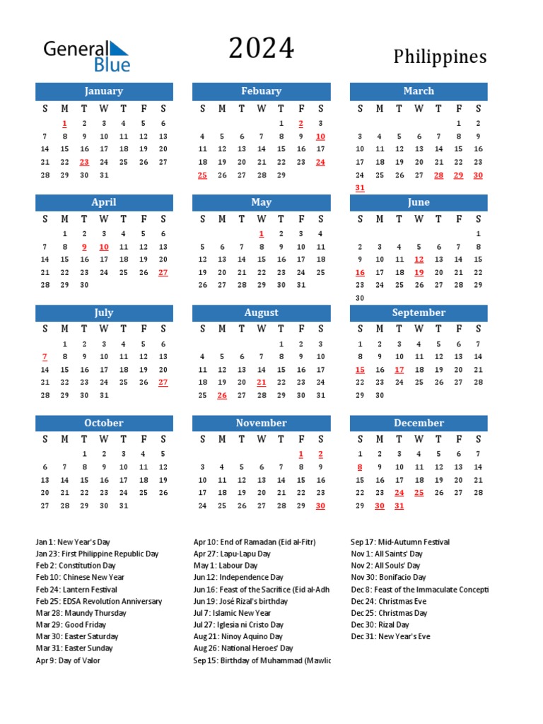 2024 Philippines Calendar and Holidays | PDF | Observances | Festival