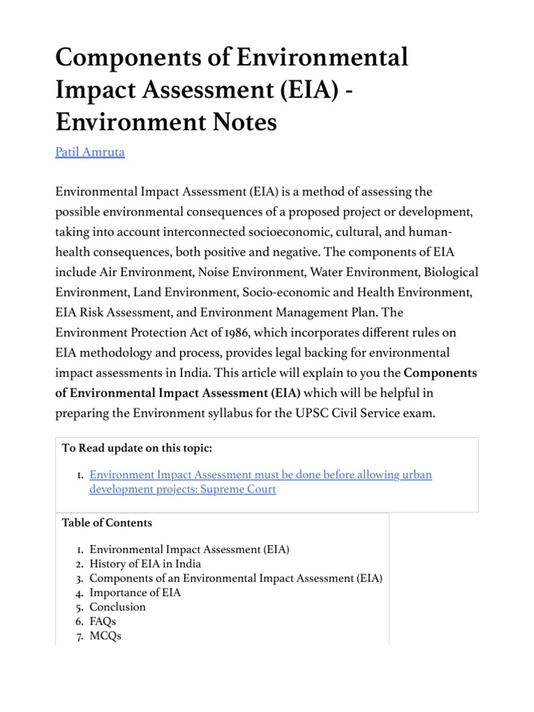 Components of Environmental Impact Assessment (EIA) - Environment Notes ...