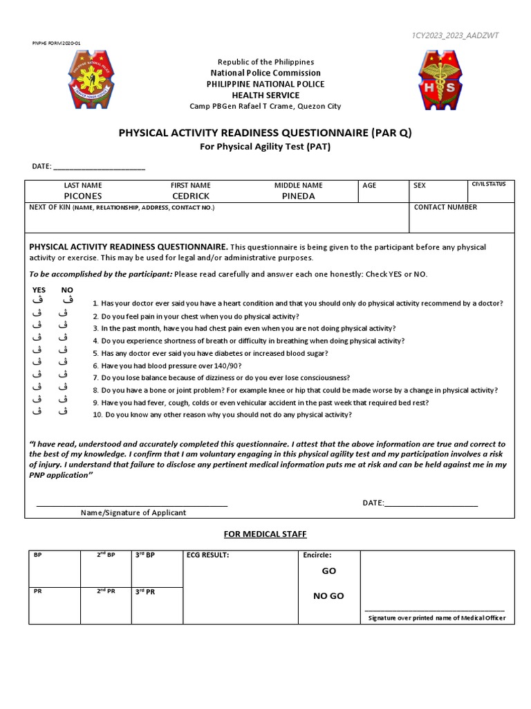 Physical Activity Readiness Questionnaire | PDF | Causes Of Death ...