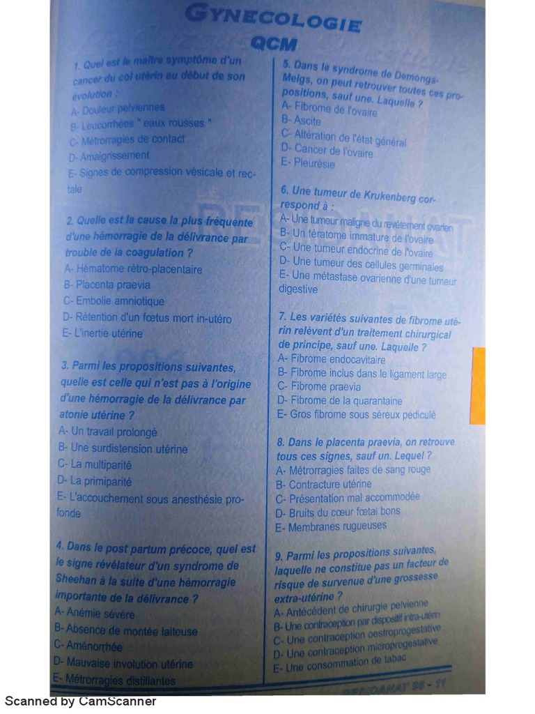 QCM Gynéco Résidanat Melbouci + Correction | PDF
