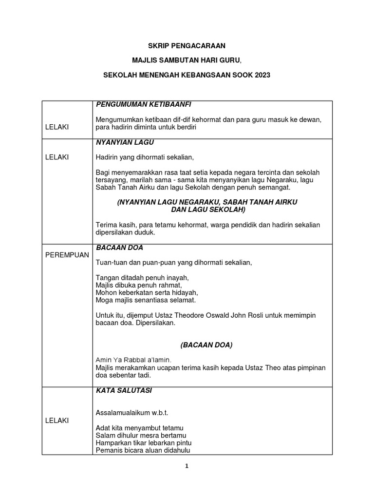 Teks Majlis Hari Guru SMK Sook | PDF