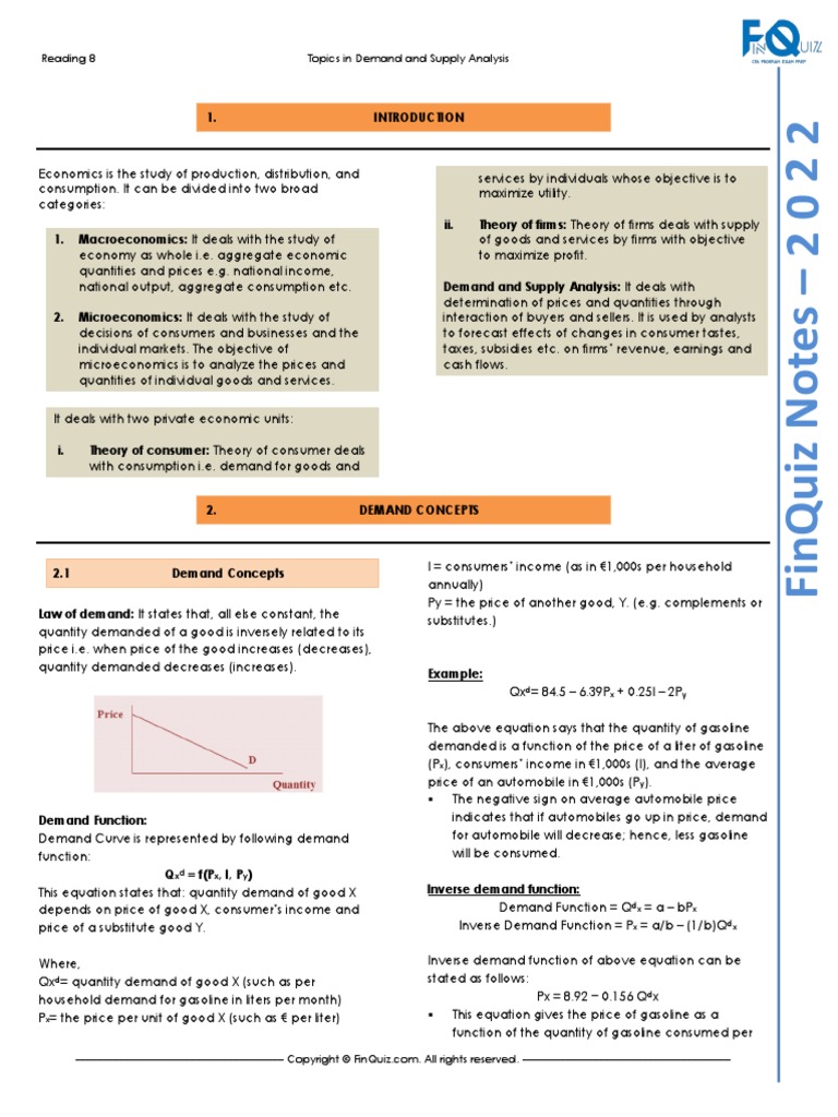 FinQuiz - Curriculum Note, Study Session 3, Reading 8 | PDF | Demand | Price Elasticity Of Demand