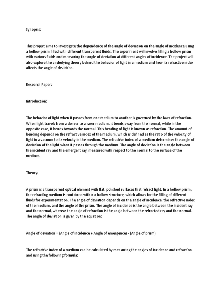 Project | PDF | Refraction | Refractive Index
