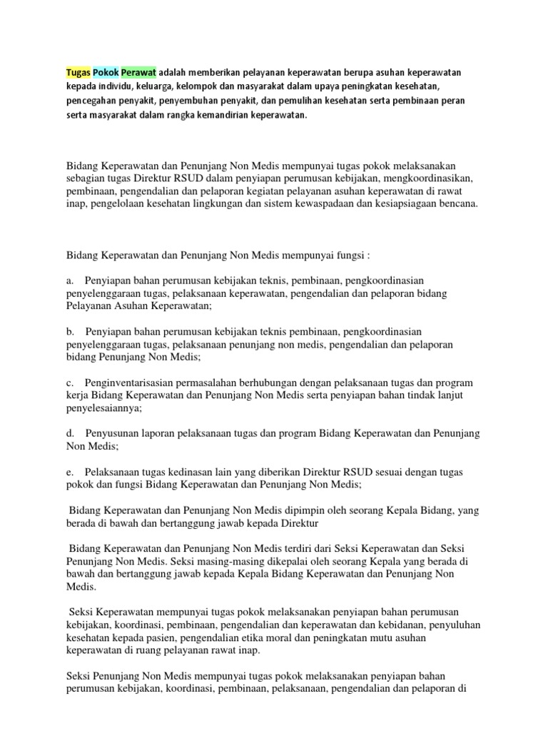 Tugas Pokok Perawat | PDF
