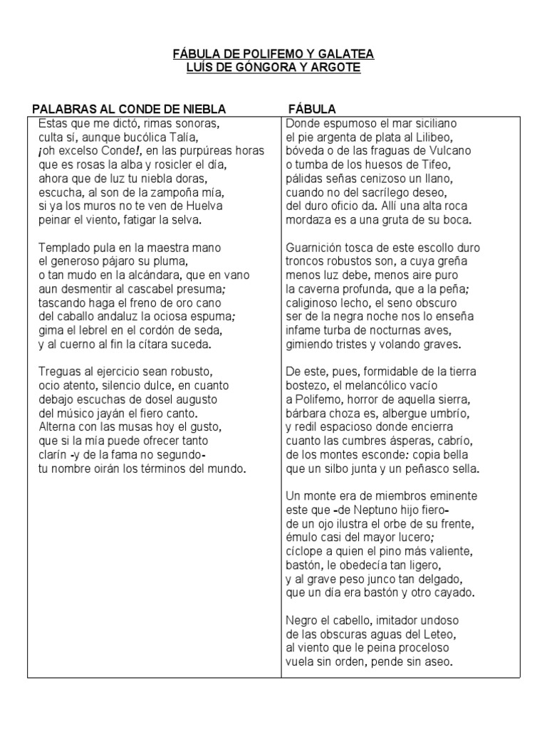 Fábula de Polifemo y Galatea | PDF