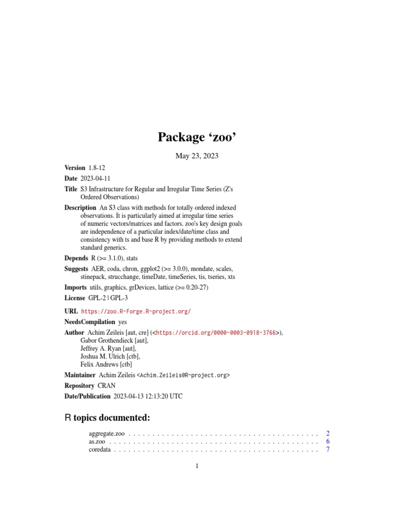Package Zoo': R Topics Documented | Download Free PDF | Parameter (Computer Programming ...