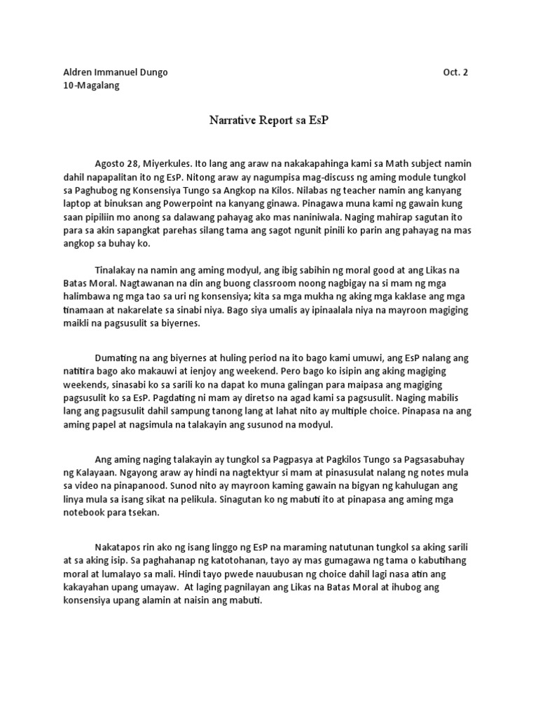 EsP Narrative Essay | PDF