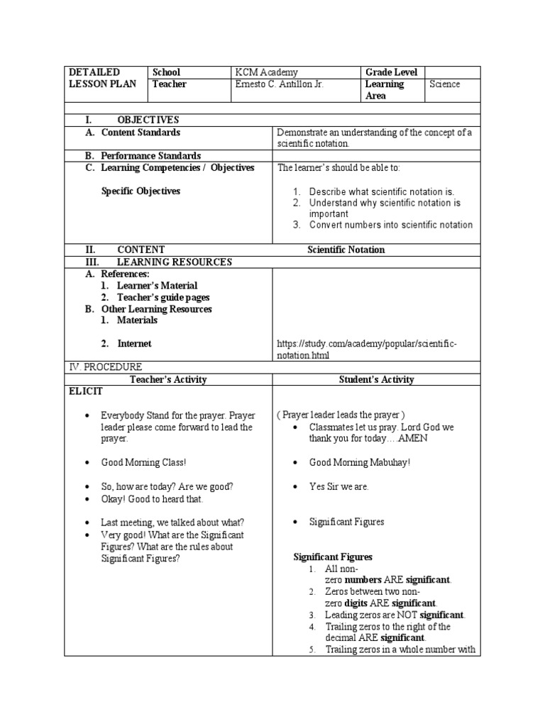 Scientific Notation Lesson Plan | PDF