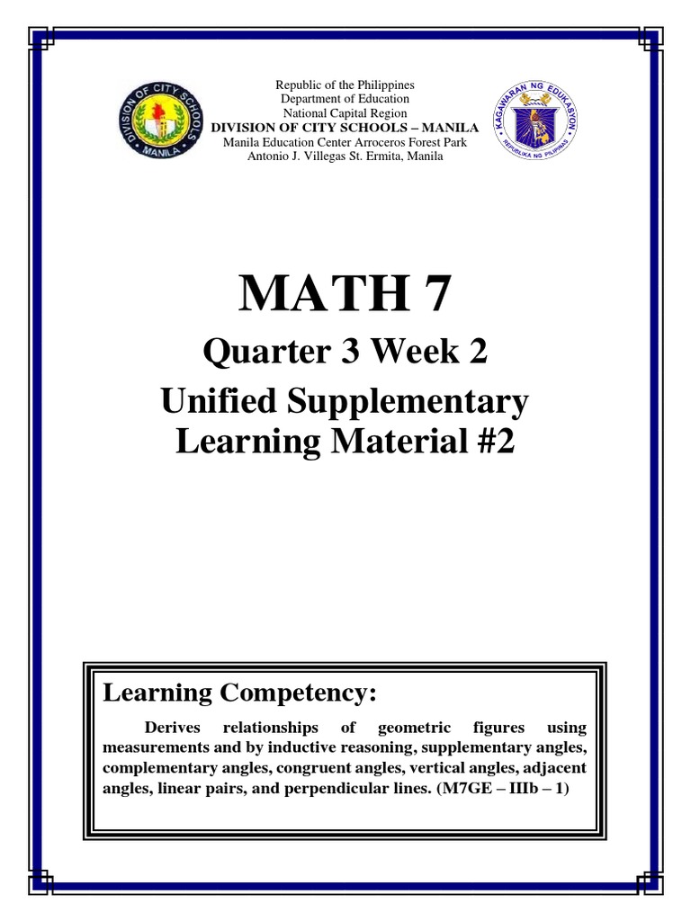 Math 7 USLeM Wk2 RTP | PDF | Angle | Perpendicular