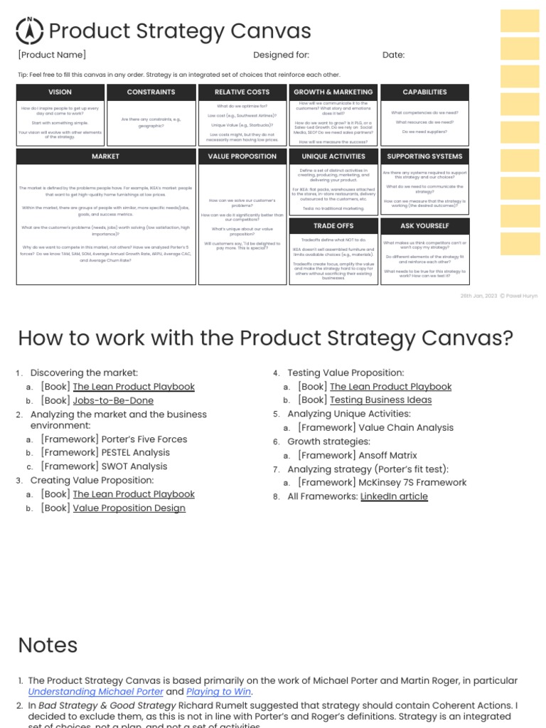 (PM) Product Strategy Canvas by Pawel Huryn | PDF | Marketing ...