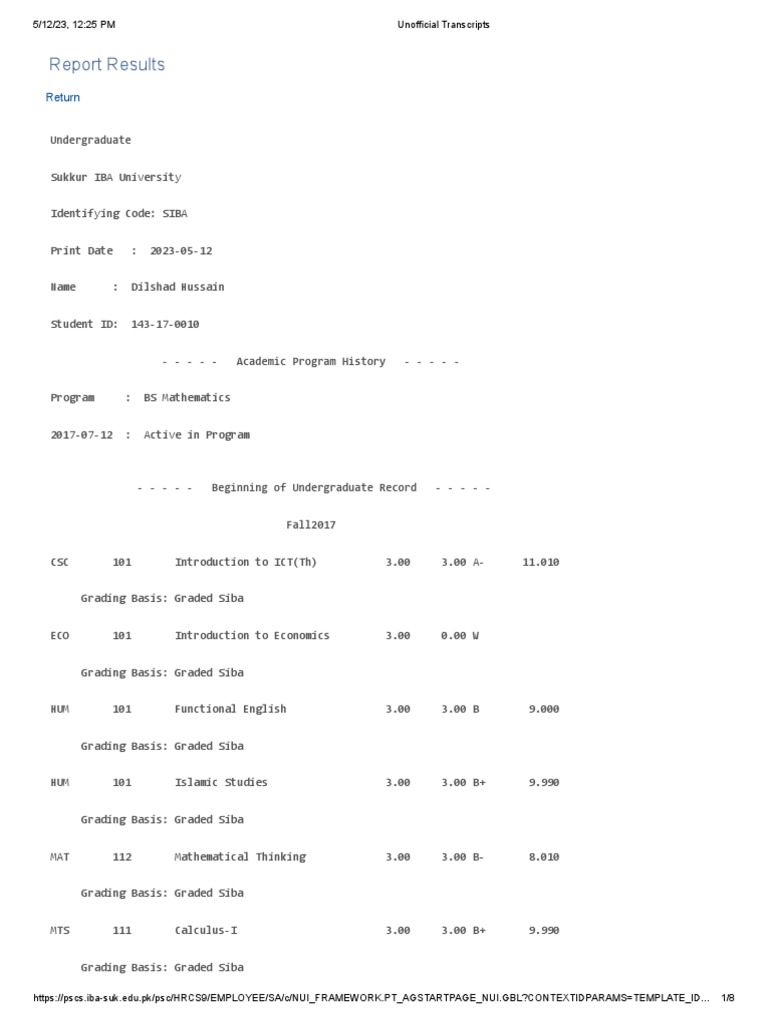 View Unofficial Transcript | PDF | Mathematics | Mathematical Analysis