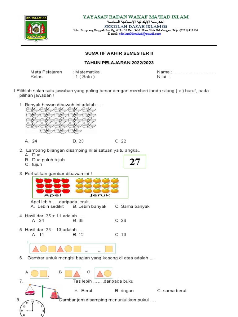 Latihan Soal Sumatif Kelas 1 | PDF