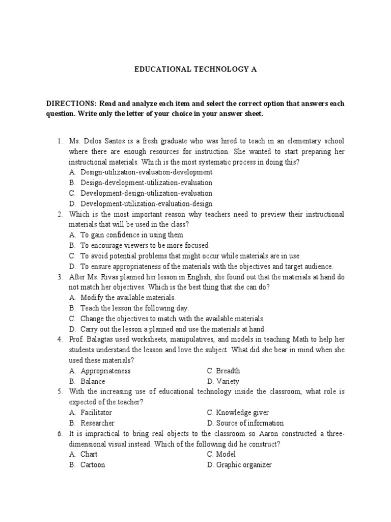 Educational Technology Practice Test 1 | PDF | Educational Technology ...