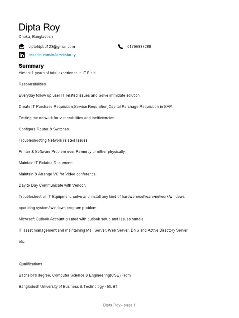 Resume Dipta Roy | PDF | World Wide Web | Internet & Web