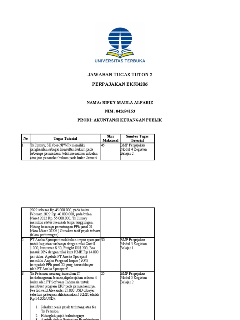 Jawaban Tugas Tuton 2 Eksi4206 | PDF