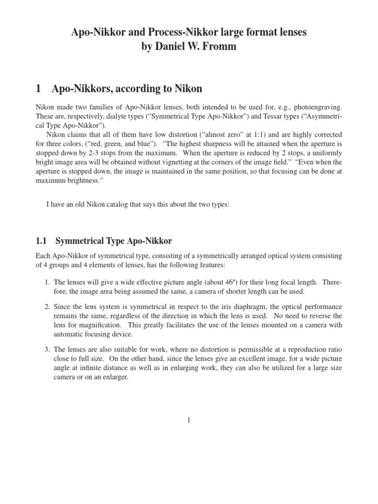 Apo-Nikkor and Process-Nikkor Large Format Lenses by Daniel W. Fromm ...