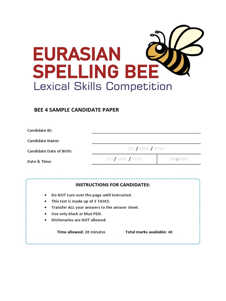 Bee 4 - Sample Candidate Paper | PDF | Spelling