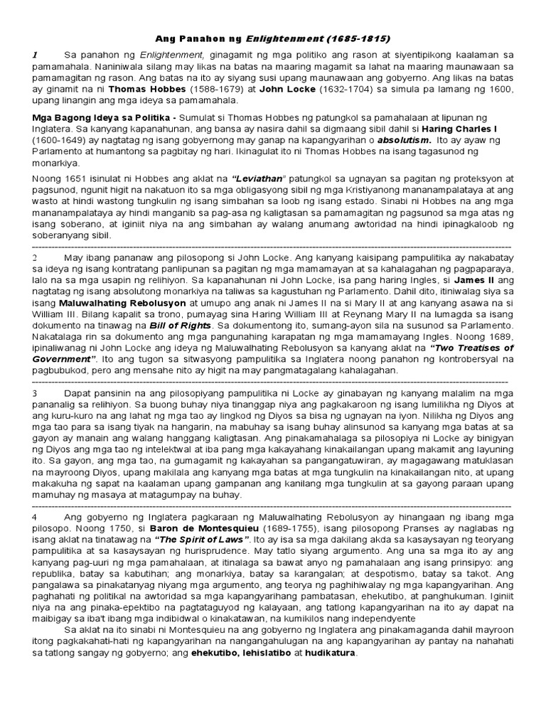 Ang Panahon NG Enlightenment AP G8 | PDF