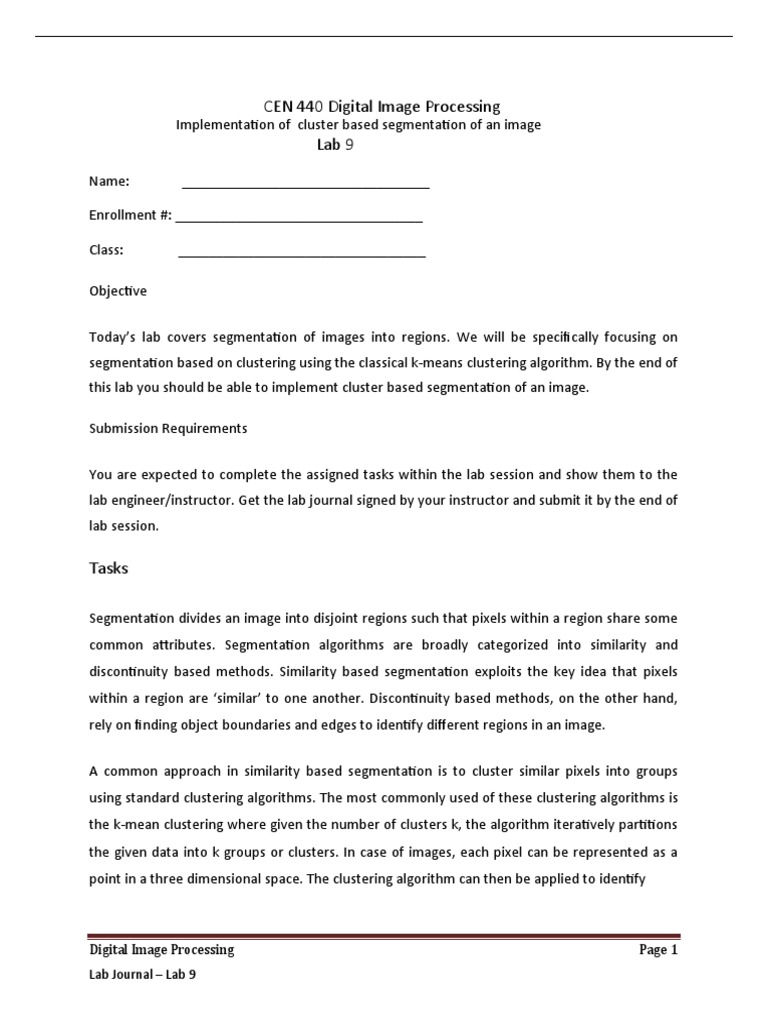 Dip Lab - 9 | PDF | Image Segmentation | Cluster Analysis