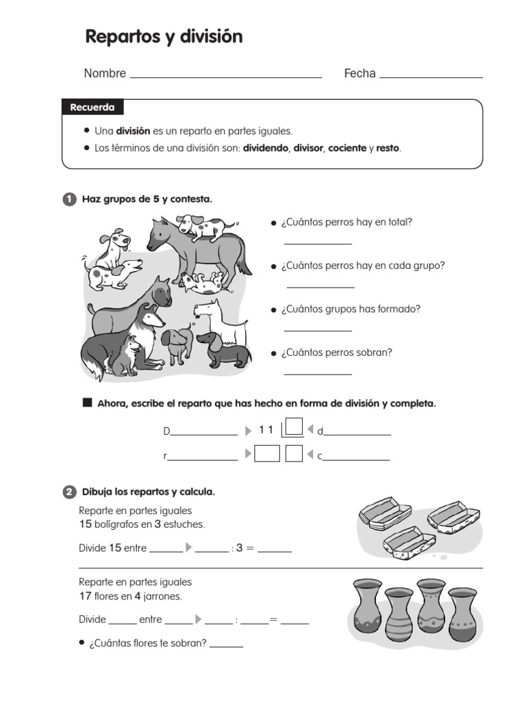 Repartos y División: Nombre Fecha | PDF | División (Matemáticas ...