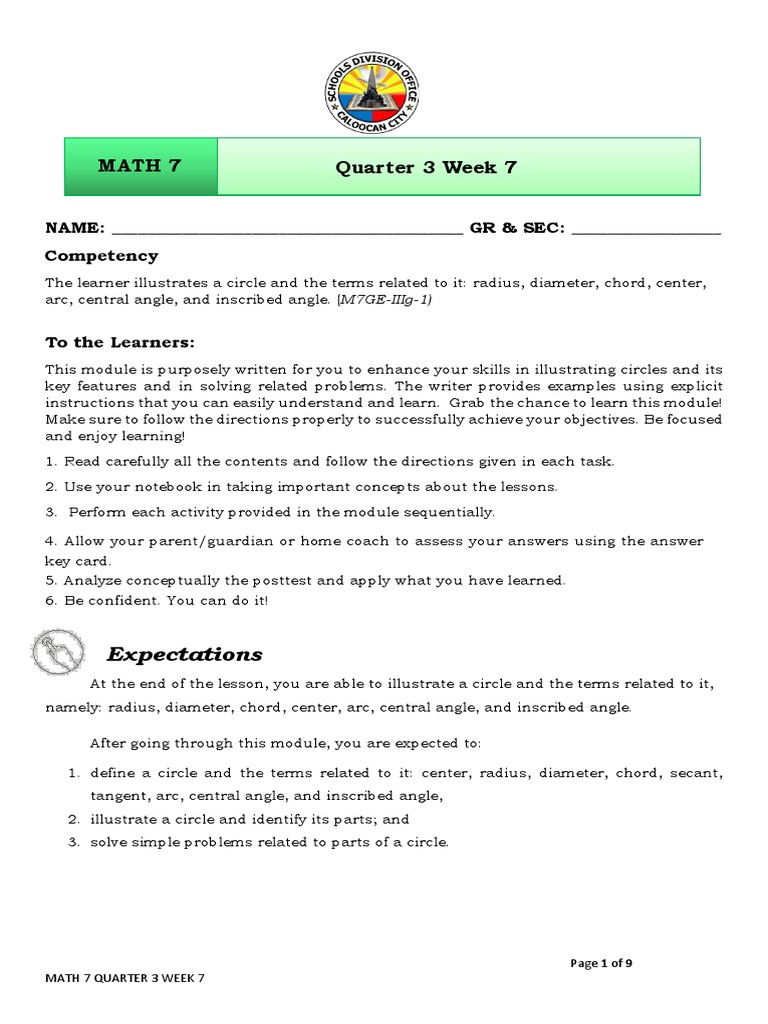 Math 7 Q3 Week 7 | PDF | Circle | Angle Math 7 Q3 Week 7 | PDF | Circle | Angle