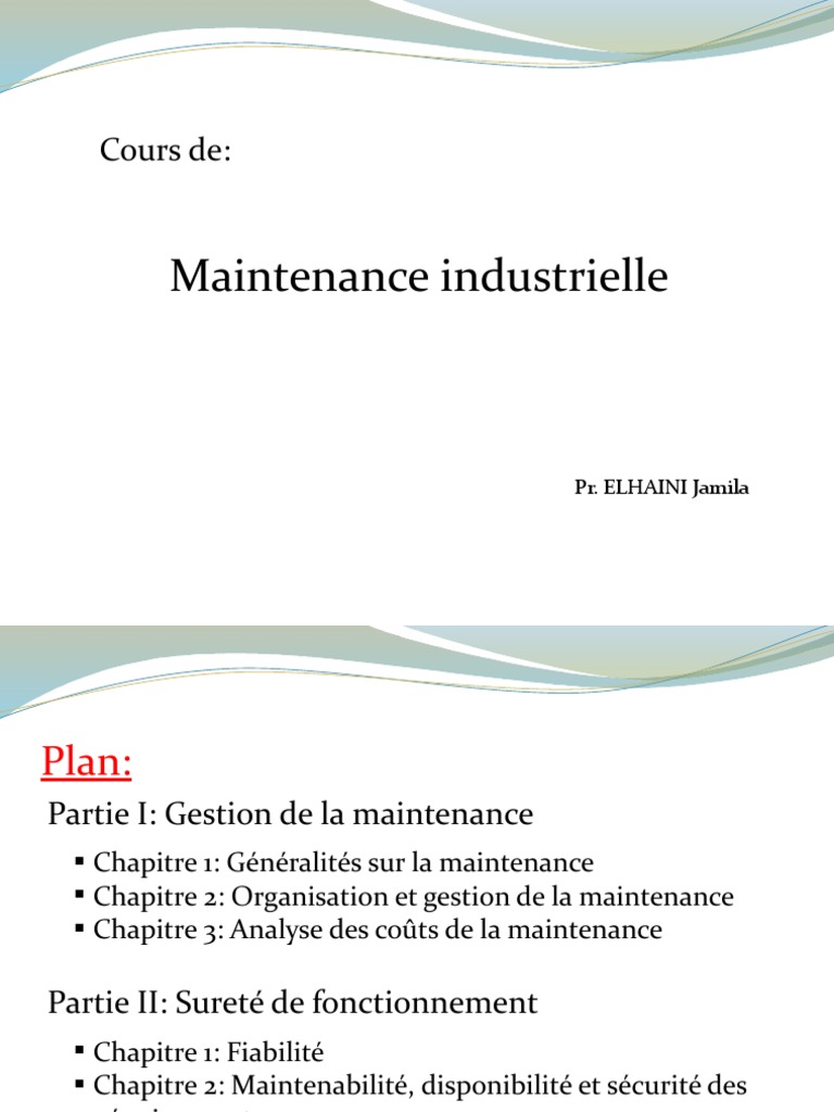 Maintenance Industrielle: Cours de | PDF