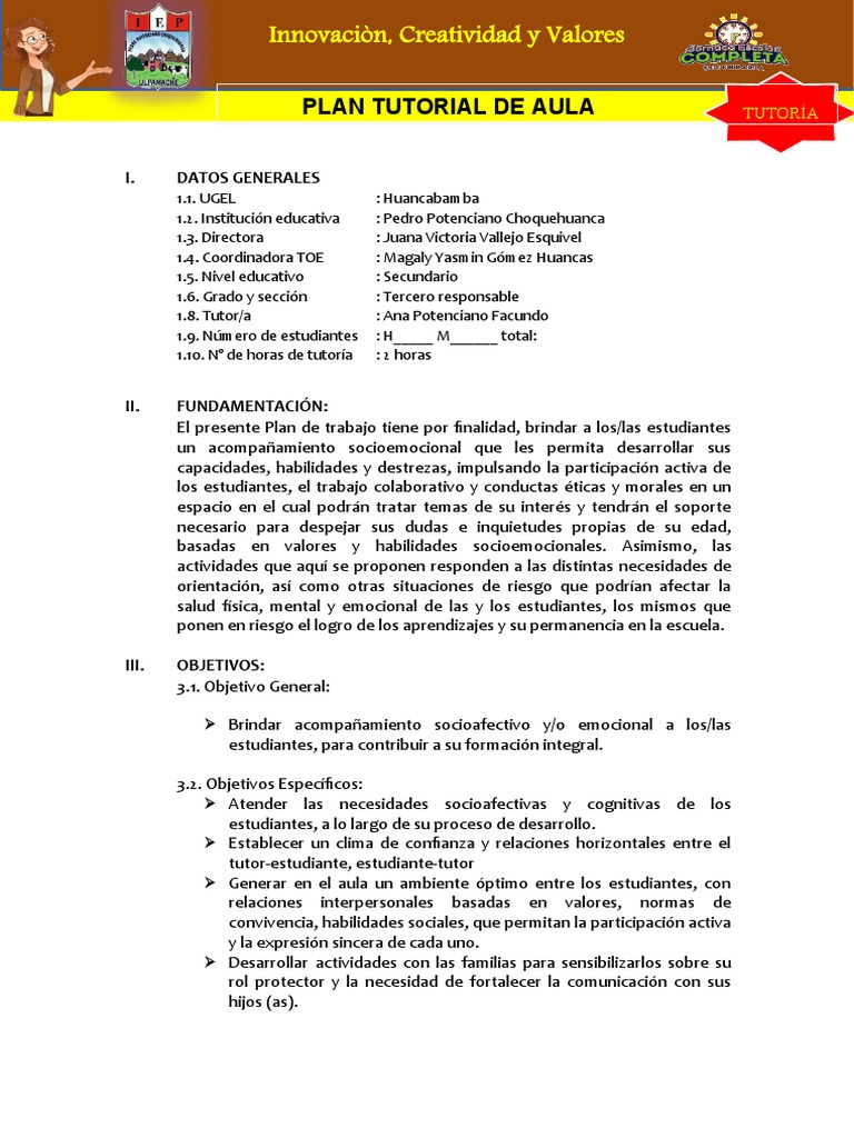 Plan Tutorial de Aula 2023 | PDF | Salón de clases | Las emociones