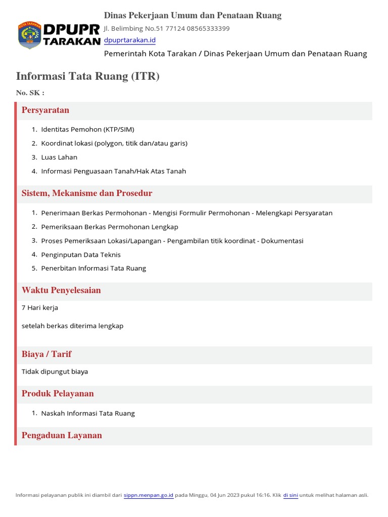 Unduh Standar Pelayanan - Informasi Tata Ruang (ITR) | PDF