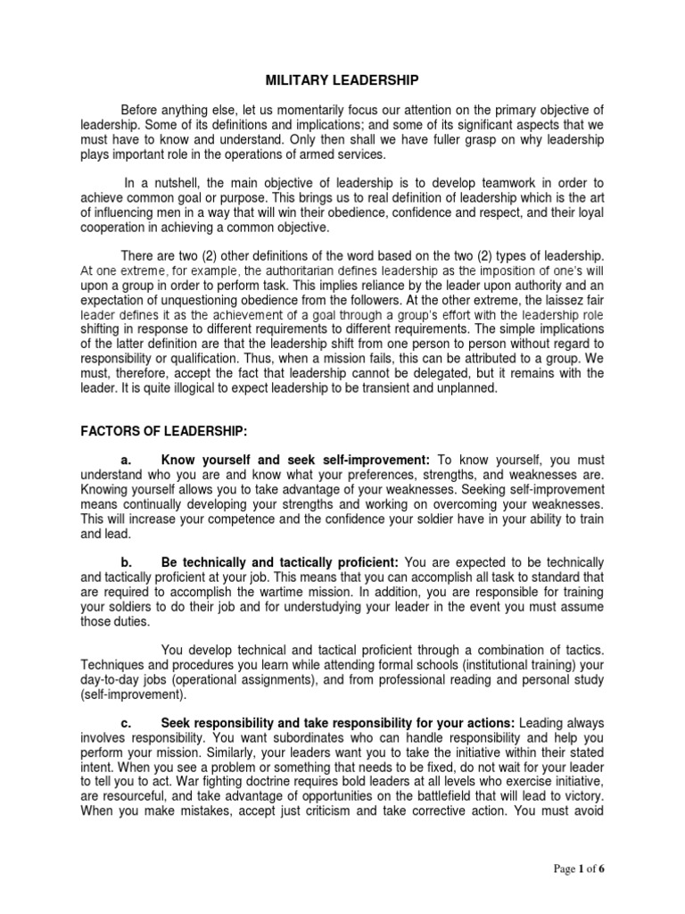 Military Leadership | PDF | Leadership | Behavioural Sciences
