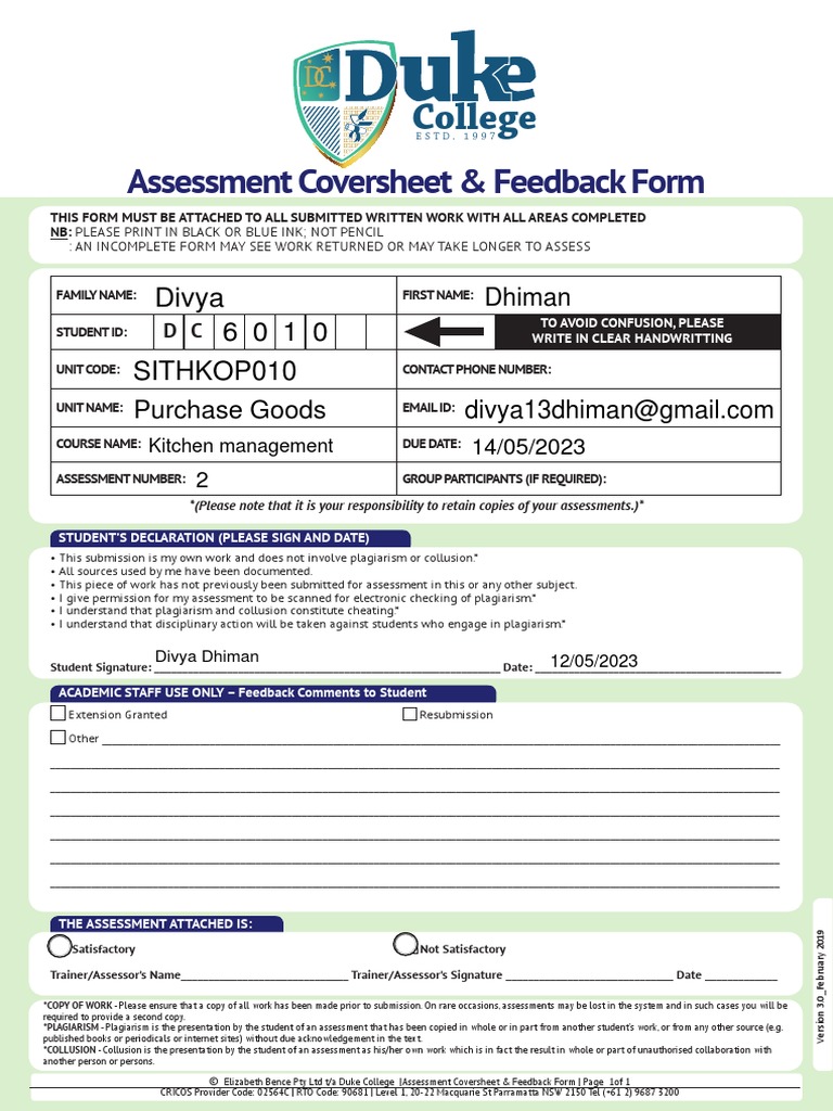 SITHKOP010 - Assesment 2 | PDF