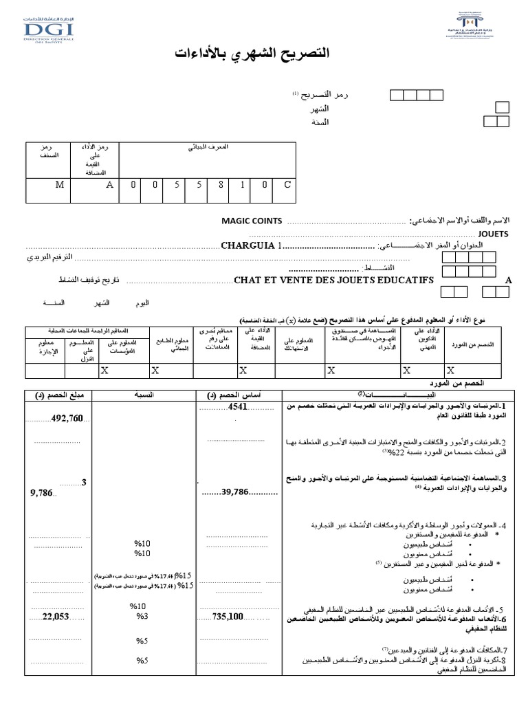 Imprimé Déclaration Mensuelle Impôts 2020 (1) Hayfa | PDF
