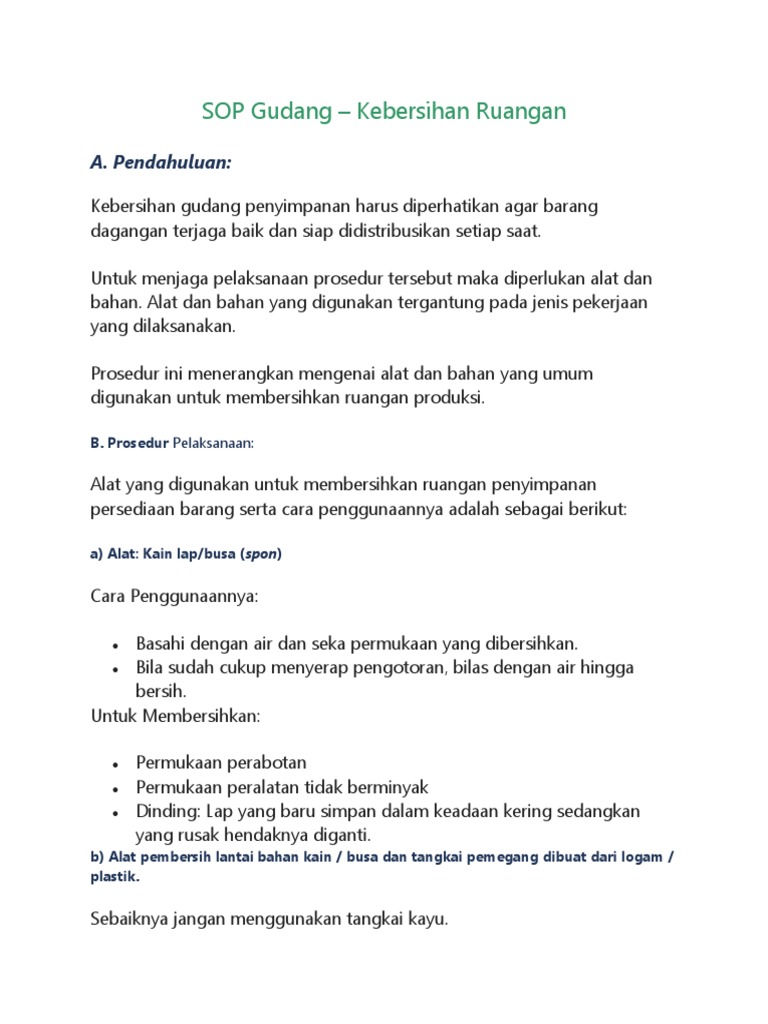 SOP Gudang-Kebersihan Ruangan | PDF