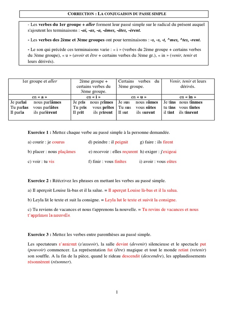 Conjugaison du passé simple en français | PDF | Verbe | Relations ...