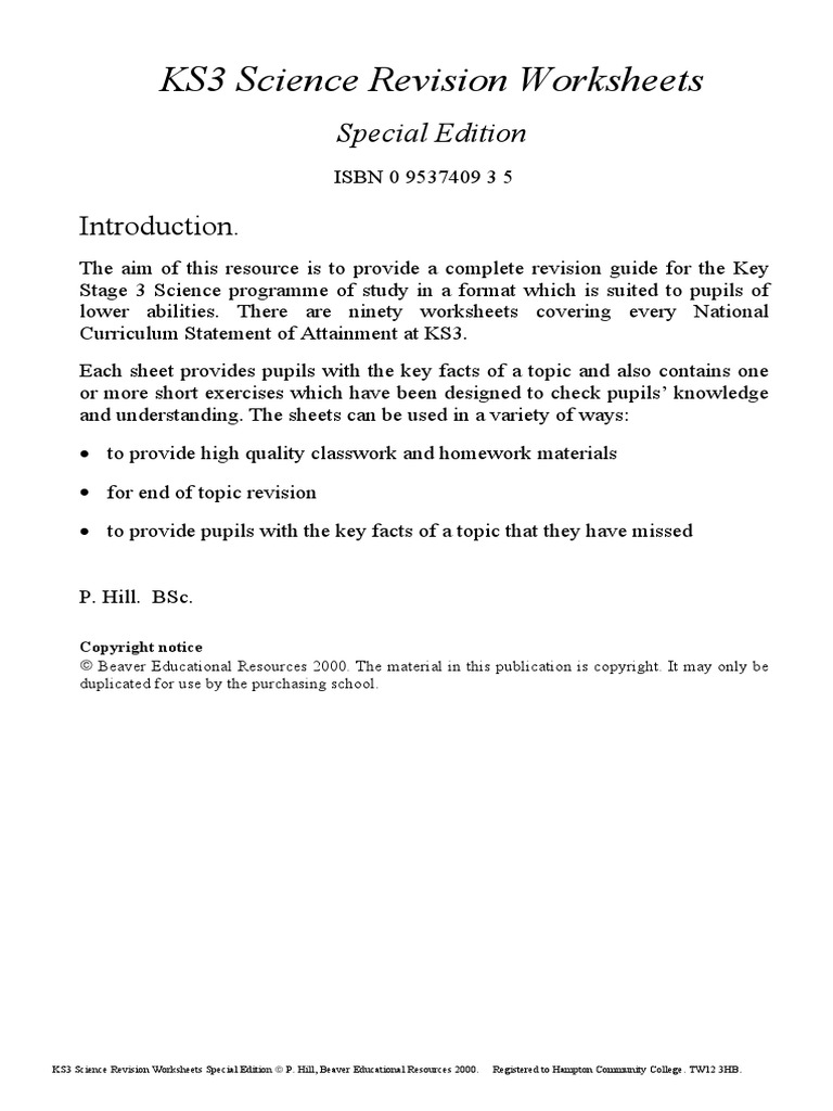KS3 Science Revision Worksheets Special Edition | Download Free PDF ...