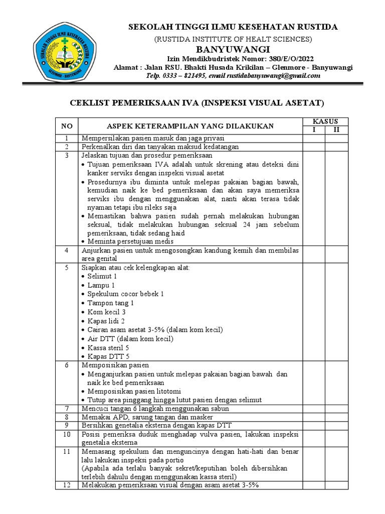 Ceklist pemeriksaan IVA 2023 | PDF