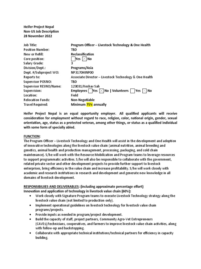 2022 Job Description - Program Officer LTOH | PDF | Livestock | Cooperative