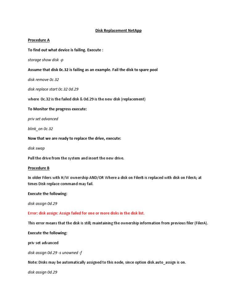 Disk Replacement NetApp | PDF