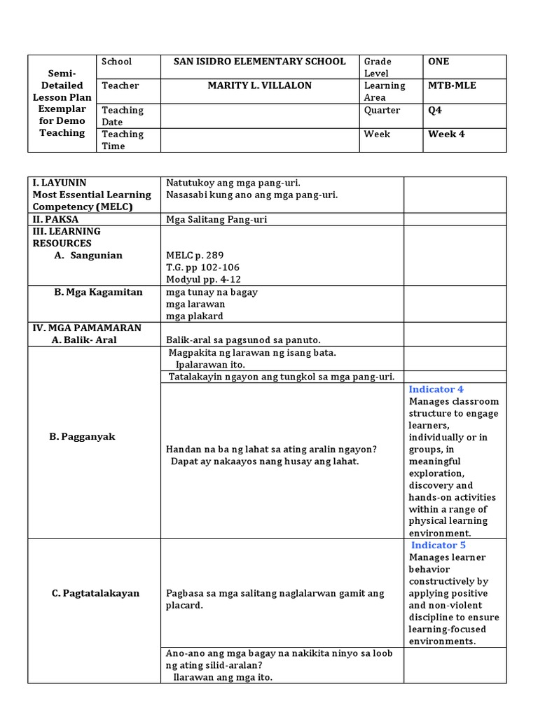 Lesson Plan MTB MLE | PDF