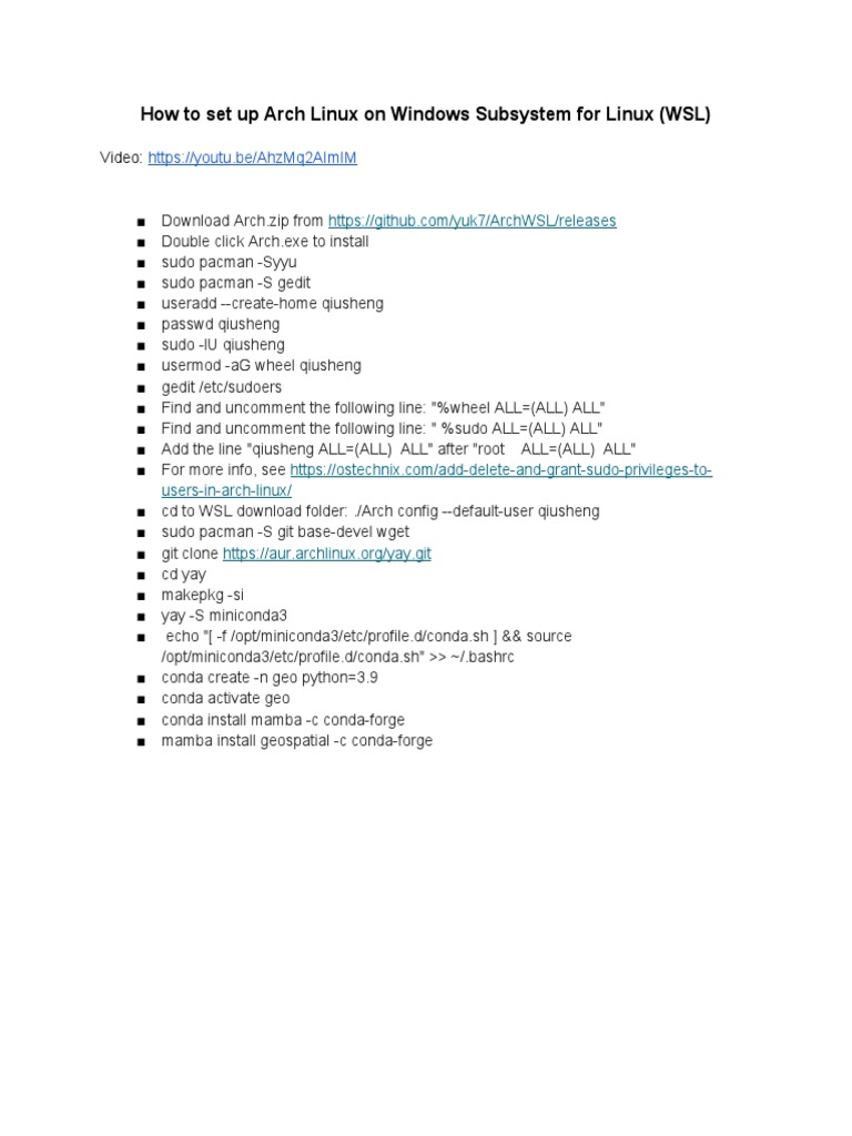 Set Up Arch Linux On WSL | PDF Set Up Arch Linux On WSL | PDF