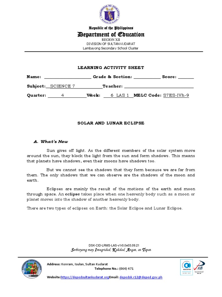 LAS7W6 | PDF | Solar Eclipse | Moon