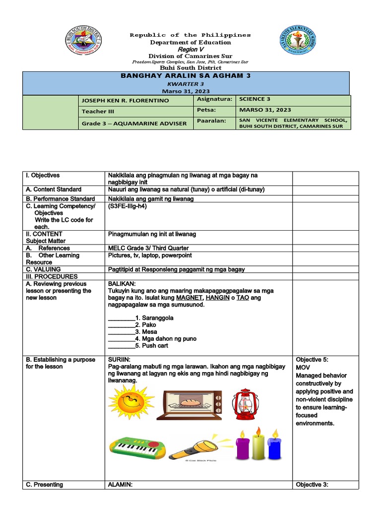 COT SCIENCE 3rd Pinagmumulan NG Inoit at Liwanang | PDF