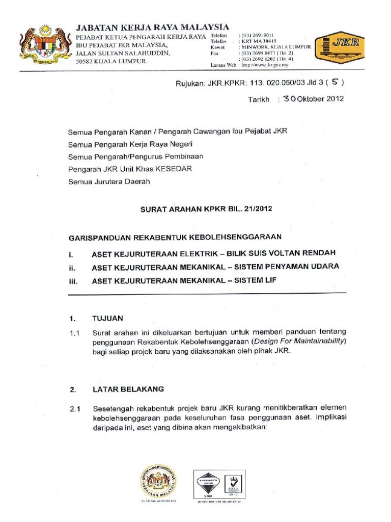 Surat Arahan KPKR Garis Panduan Kebolehsenggaraan | PDF