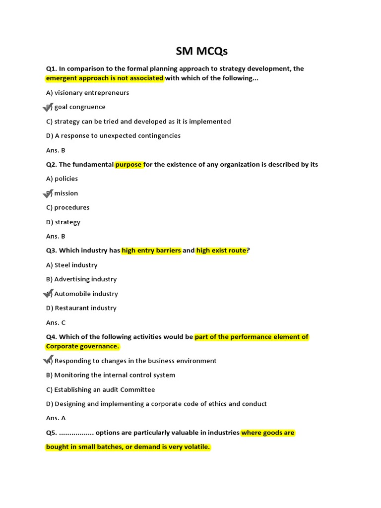 SM MCQs Correct Answers Updated | PDF