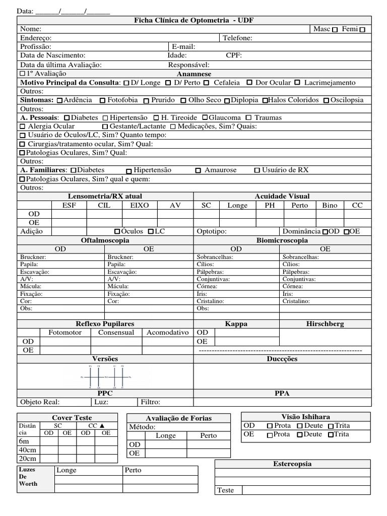 Ficha Clínica de Optometria 2.0 | PDF
