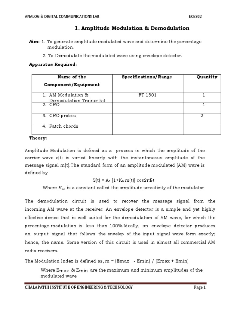 Amplitude Modulation Lab Manual | PDF